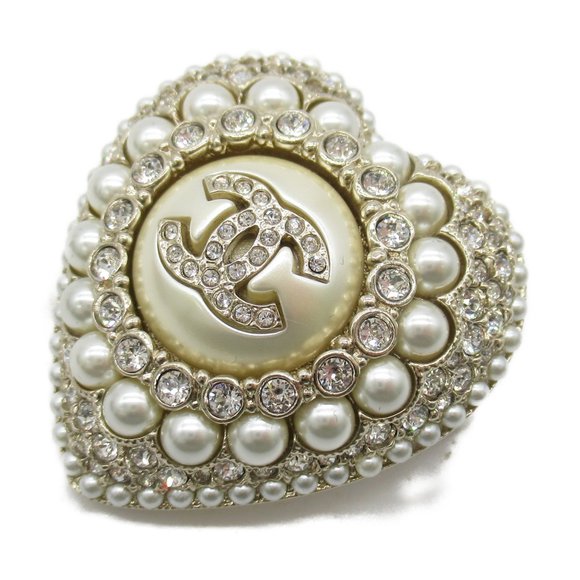CHANEL | Jewelry | Chanel Fake Pearl Heart Brooch Gold Gold Plated ...